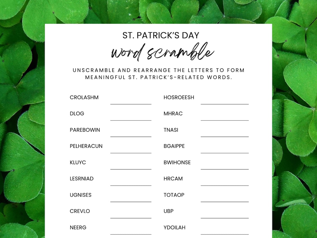 St Patrick Day Word Scramble, Irish Word Scramble, St Patrick’s ...