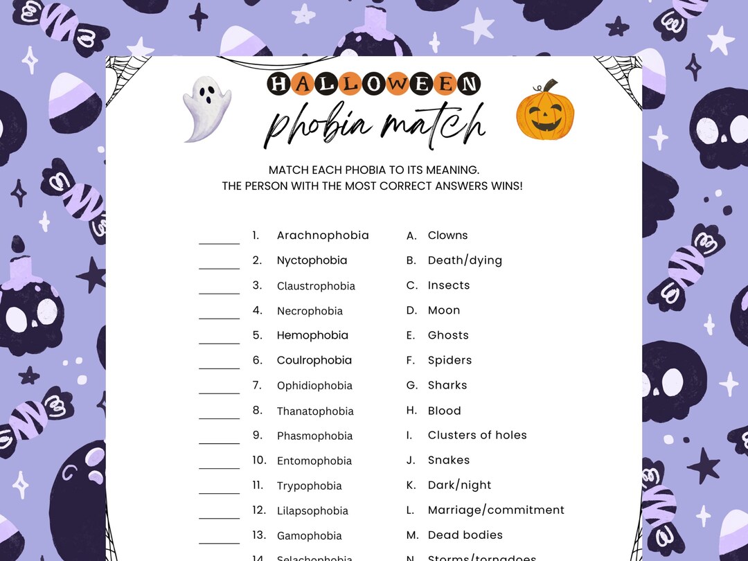 Halloween Phobia Match, Phobia Matching Game, Halloween Prints ...