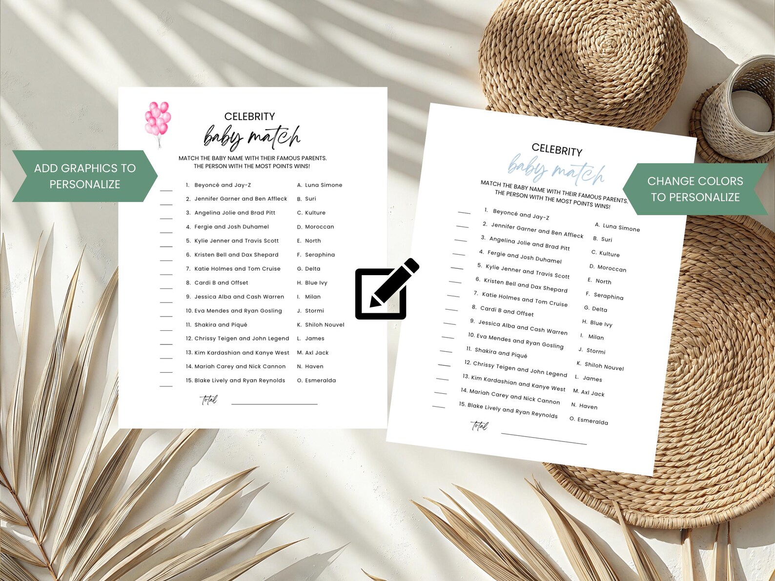 Celebrity Baby Match Game, Modern Baby Shower, Editable Template ...