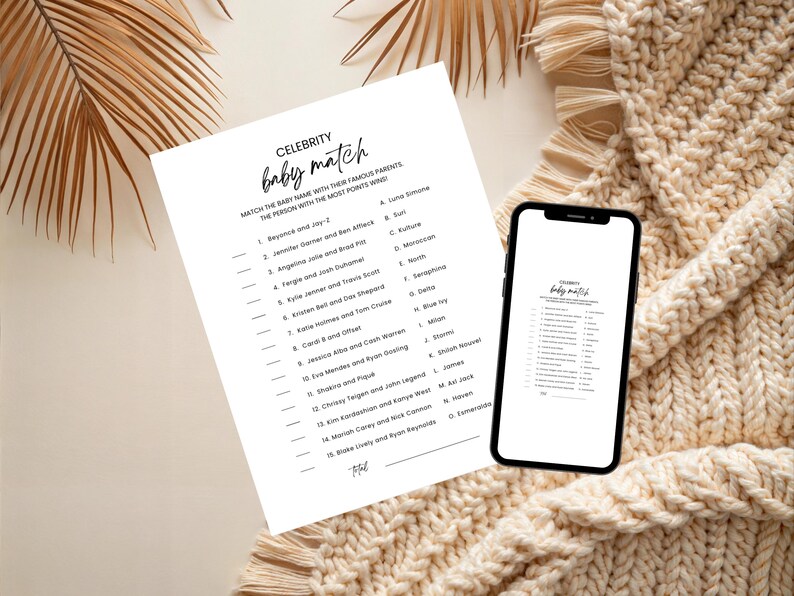 Celebrity Baby Match Game, Modern Baby Shower, Editable Template ...