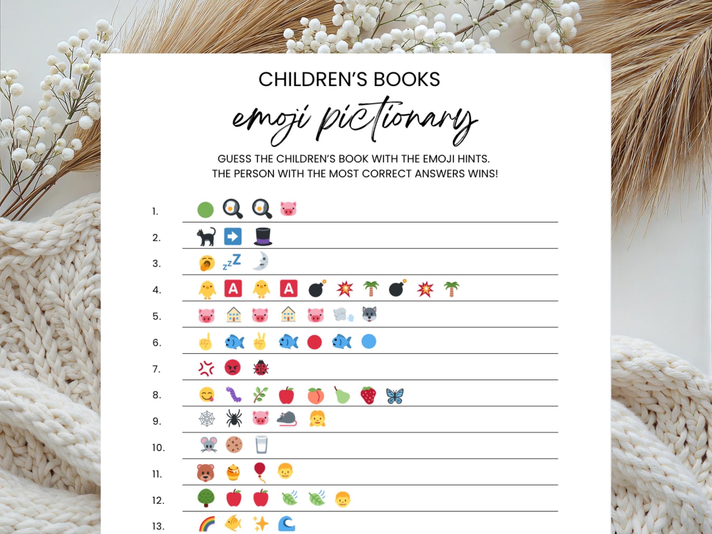 Children's Book Emoji Pictionary Game, Baby Shower Activity, Editable ...
