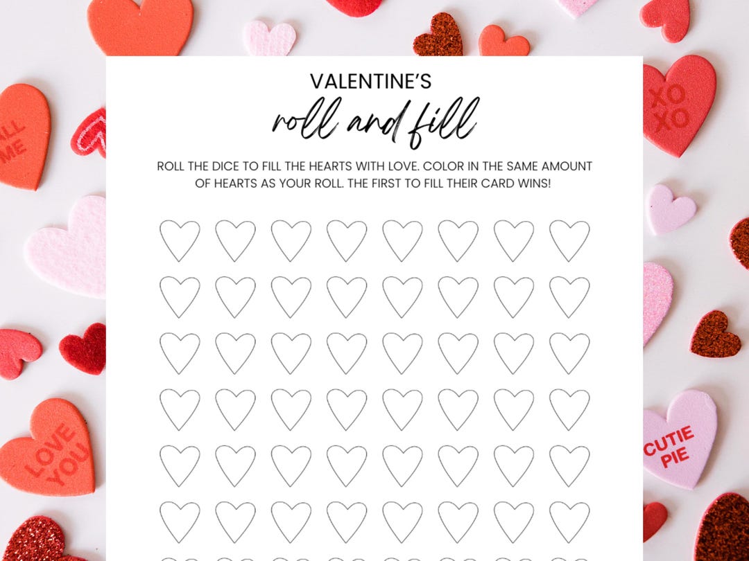Valentine's Roll and Fill Game, Roll and Color, Roll and Cover Game ...