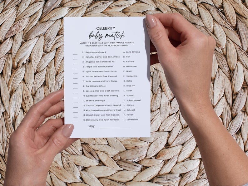 Celebrity Baby Match Game, Modern Baby Shower, Editable Template ...