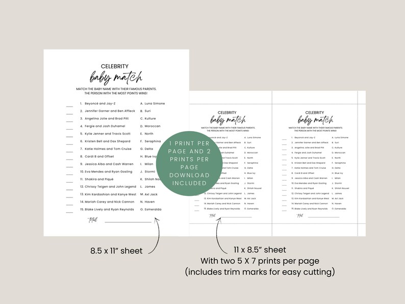 Celebrity Baby Match Game, Modern Baby Shower, Editable Template ...