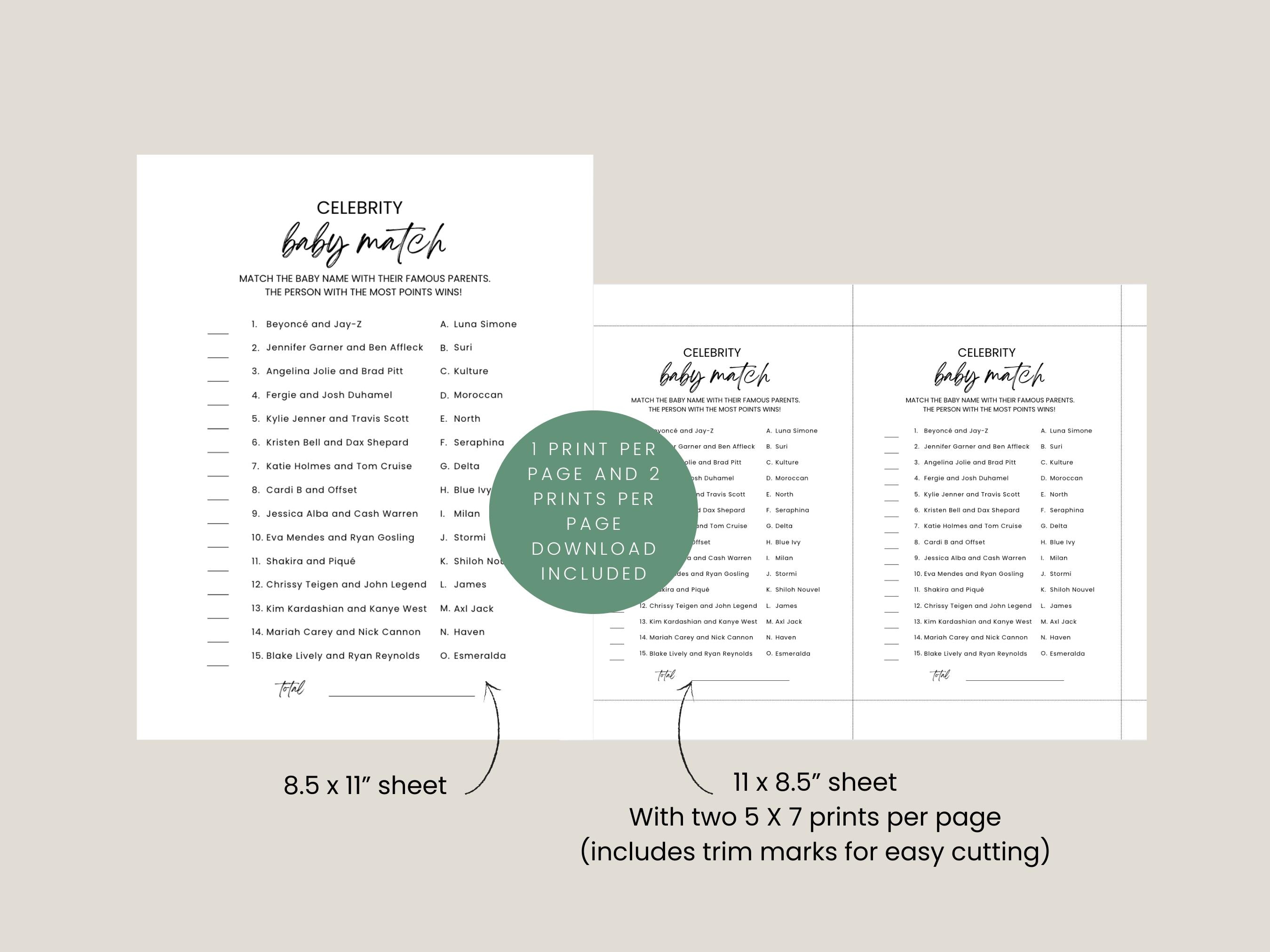 Celebrity Baby Match Game, Modern Baby Shower, Editable Template ...