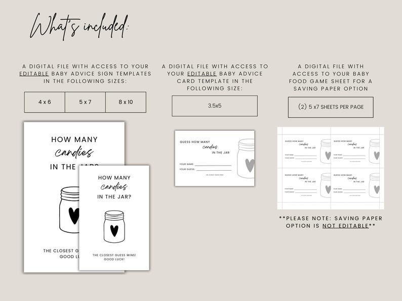 Guess How Many Candies, Candies in the Jar Game, Modern Baby Shower ...