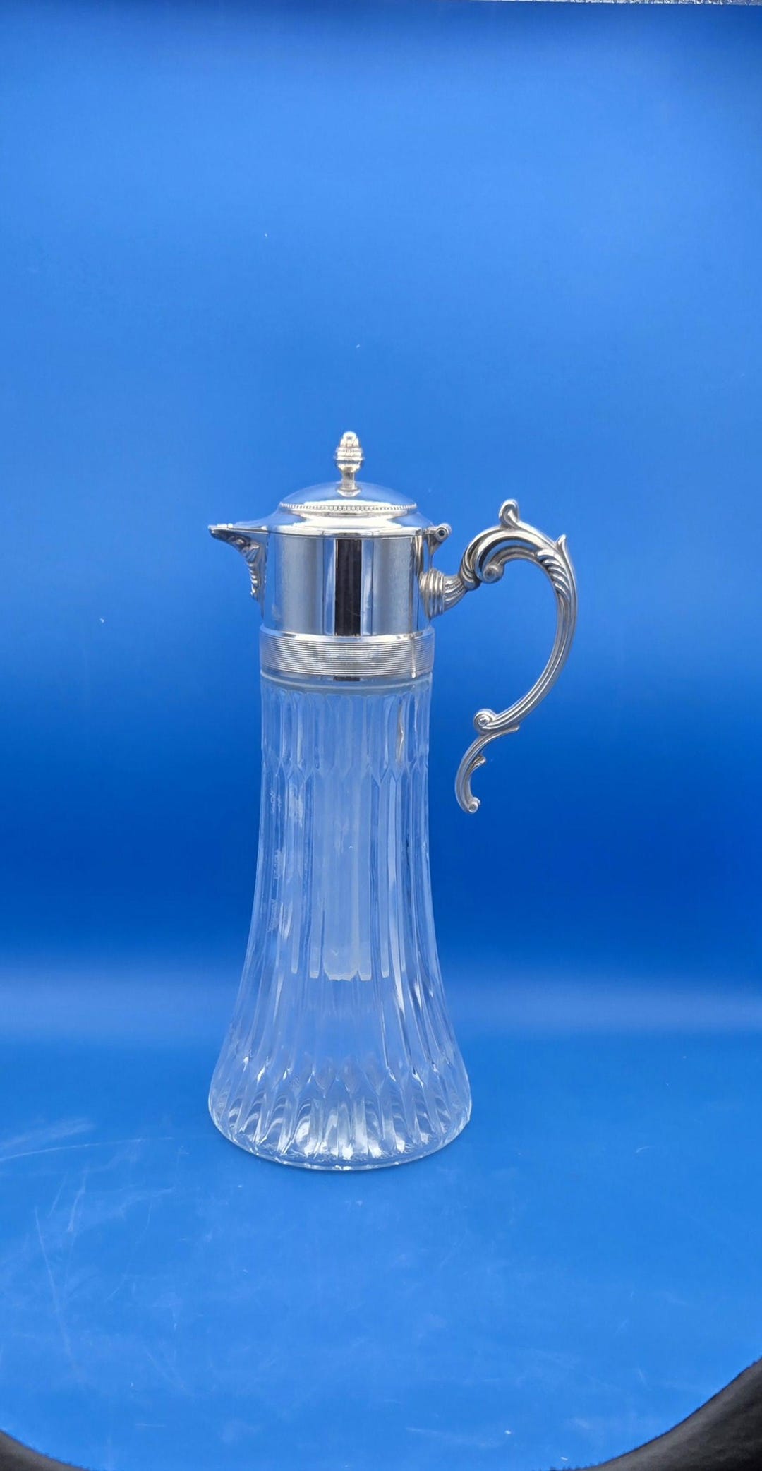 Vintage Large Pressed Glass Claret Jug With Insert Silver Plate Collar ...