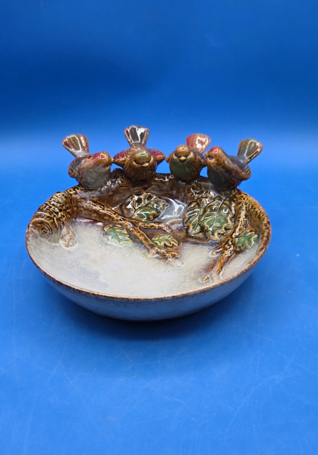 Vintage Glazed Ceramic Bird Bowl: Decorative Trinket Dish - Etsy