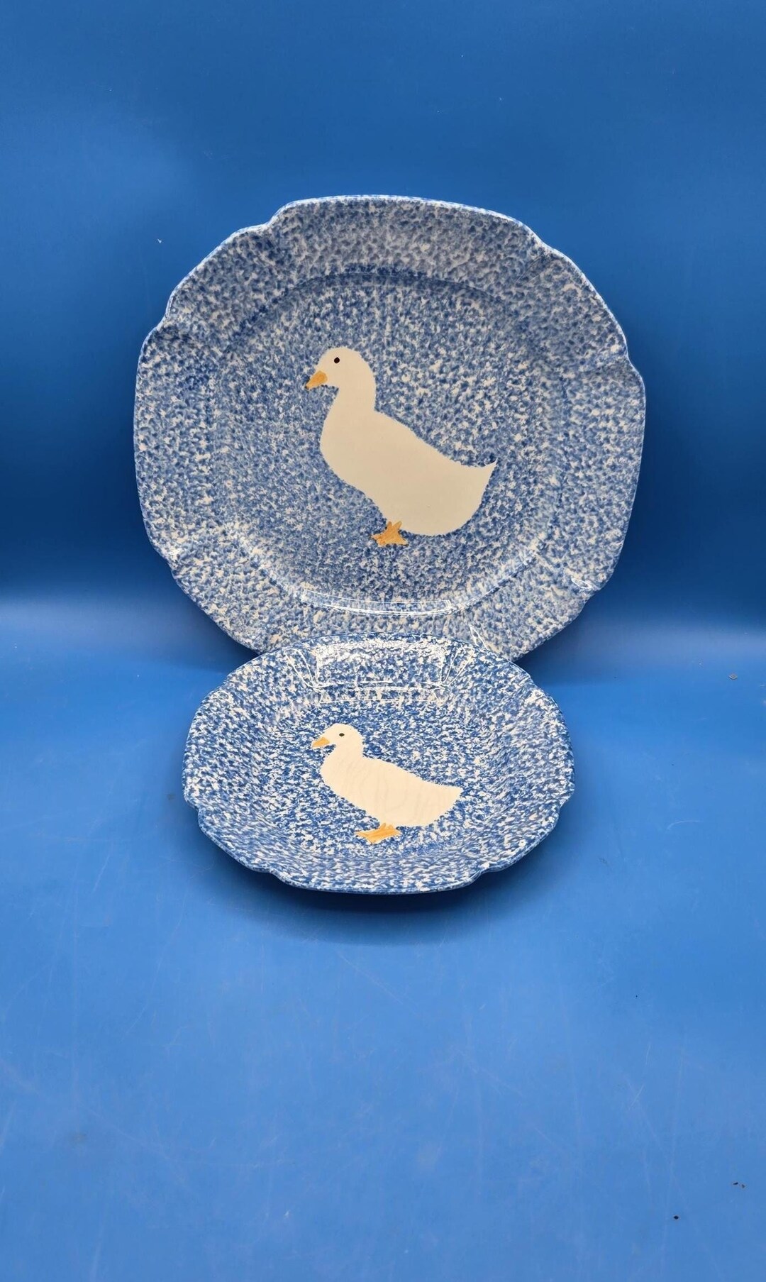 N S Gustin Co Blue Stipple Pottery Set, Vintage Ceramic Tableware for ...