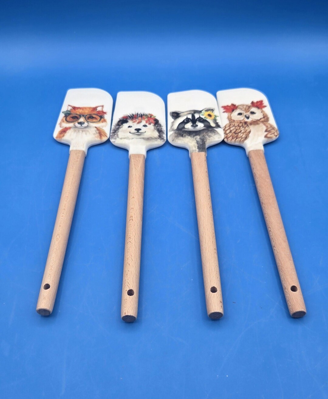 Vintage Wooden Silicone Spatulas, Adorable Woodland Animal Kitchen ...
