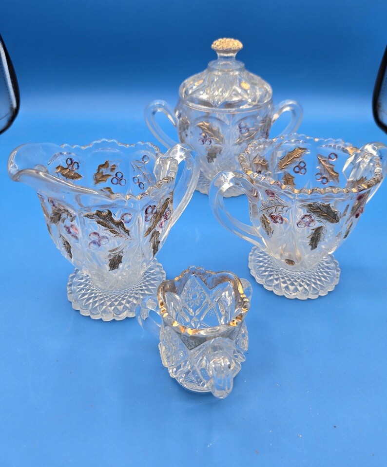 Antique Glass Tea Set in the Holly Pattern - Etsy