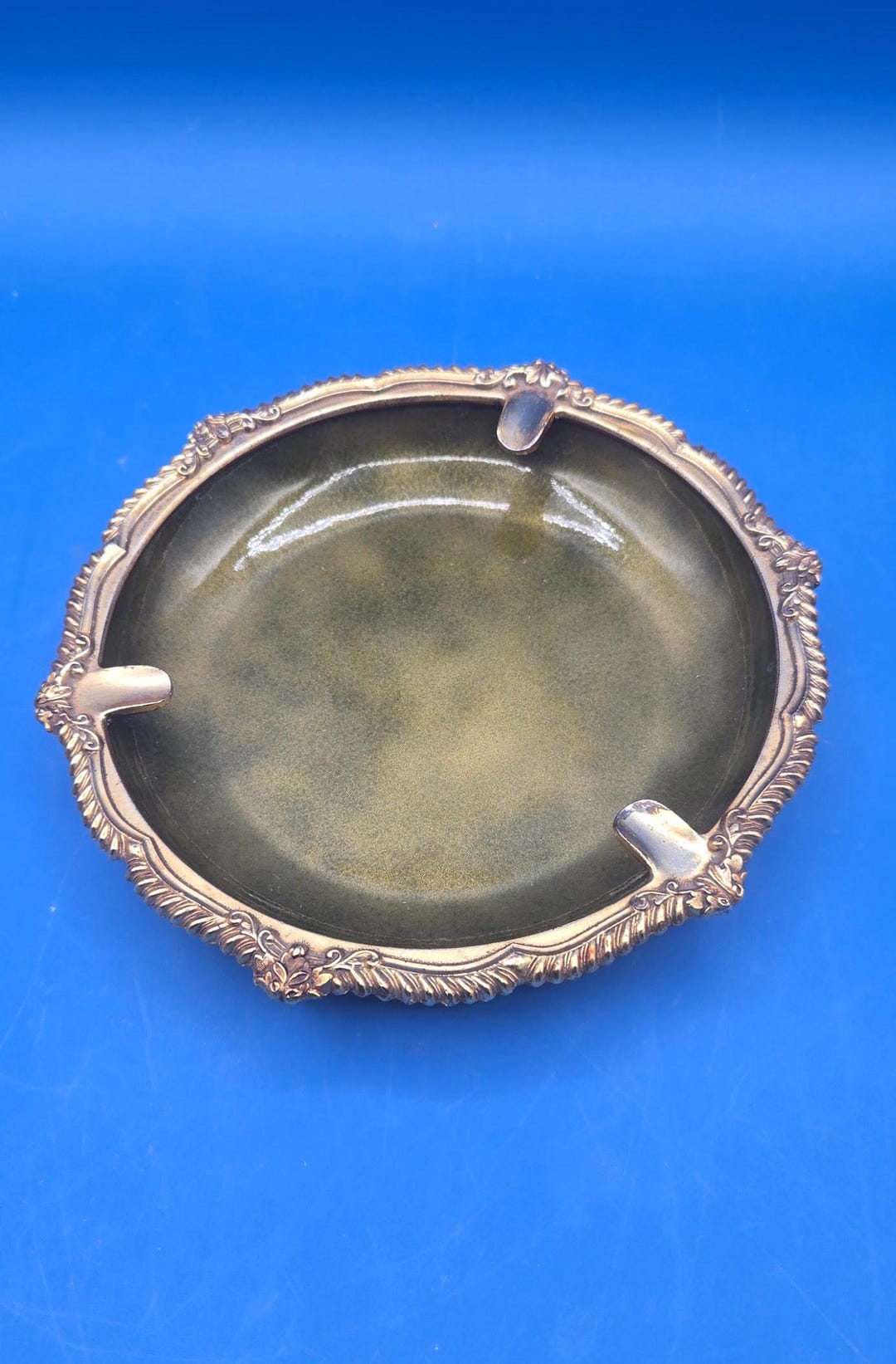 Vintage Royal Bovano Olive Green Ashtray, Enamel Copper Patina - Etsy