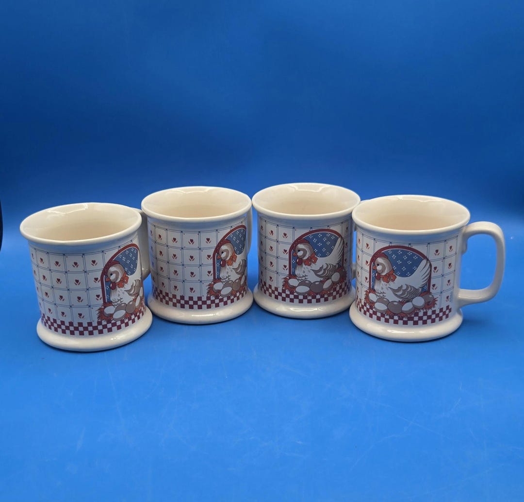 Vintage B&D Japan Coffee Mugs Set of 4, Chickens on Eggs Nesting Design ...