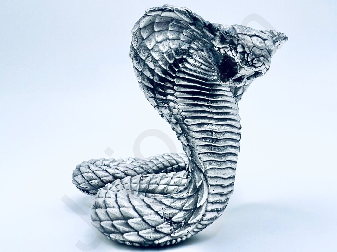 8 Oz Hand Poured Silver Bar Pure .999 Fine cobra Snake Cast Bullion 3D ...