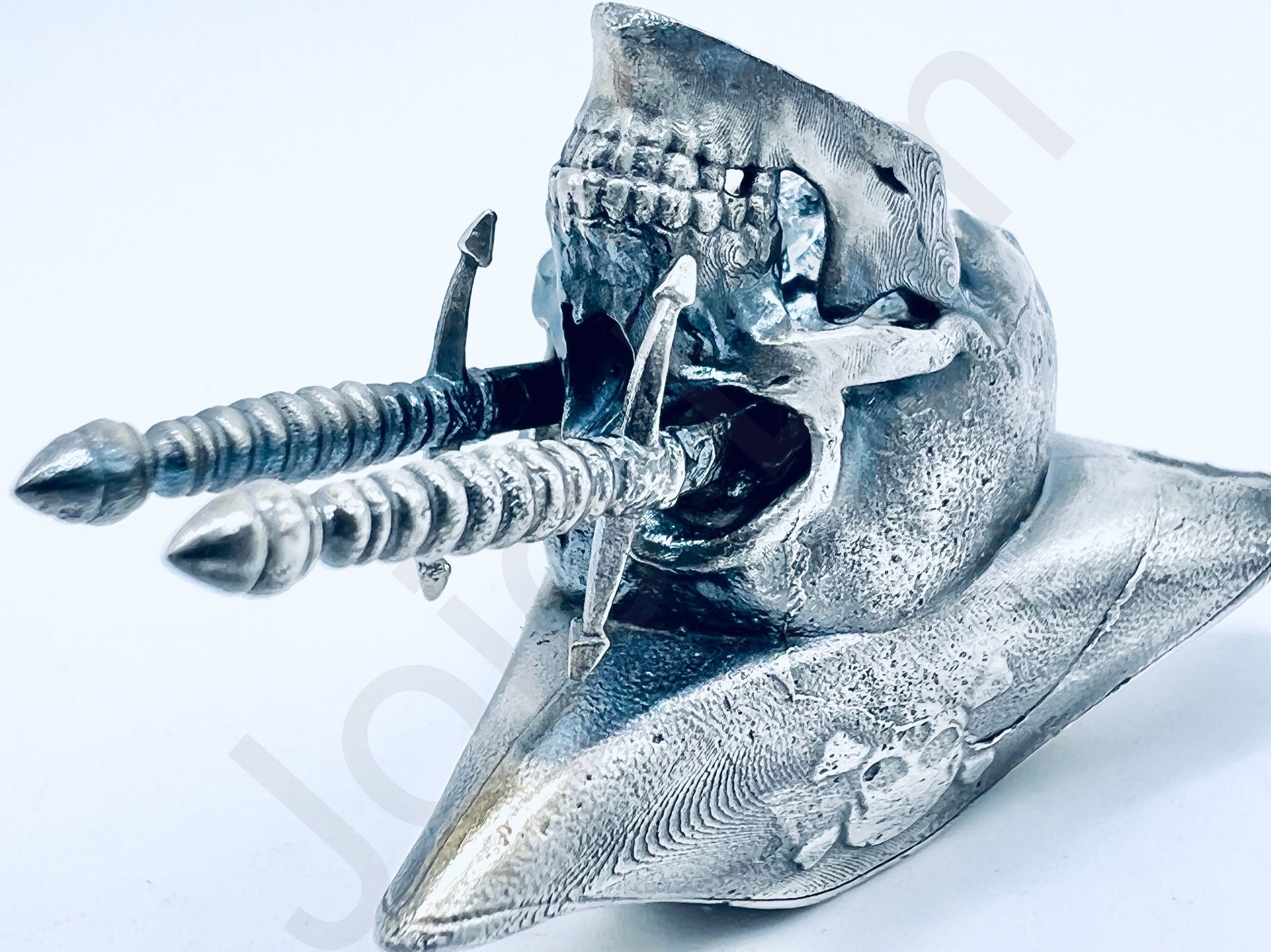 3 Oz Hand Poured Silver Bar Pure .999 Fine dagger Pirate Skull Bullion ...