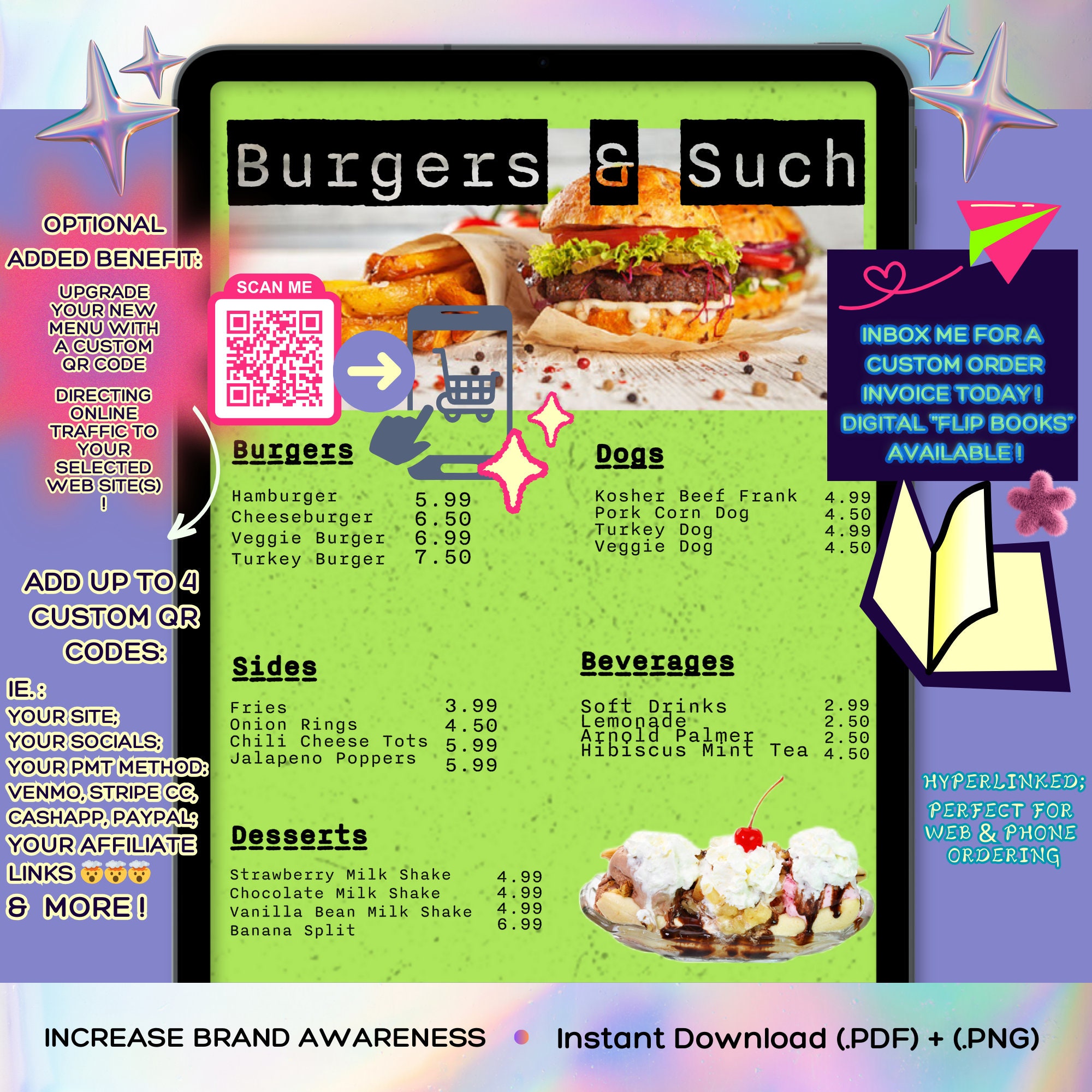 Tea Shop Menu, Simple Cafe Menu, Burger Shop Menu, Scan for Menu, Scan ...