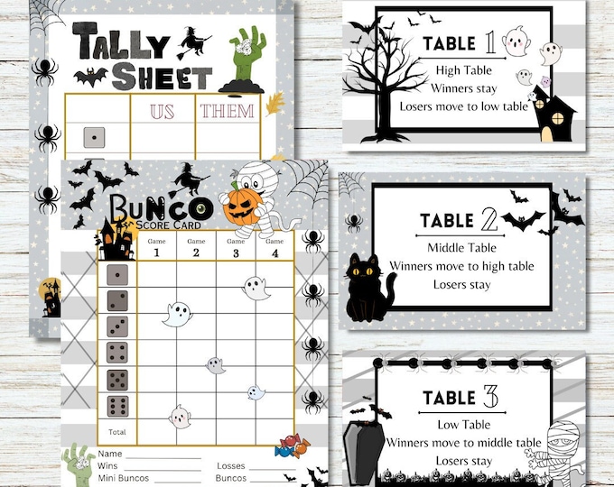 4 Game Bunco Set for Halloween / October: Score Cards, Tally Sheets ...