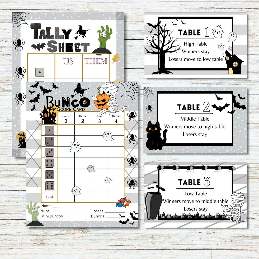 4 Game Bunco Set for Halloween / October: Score Cards, Tally Sheets ...