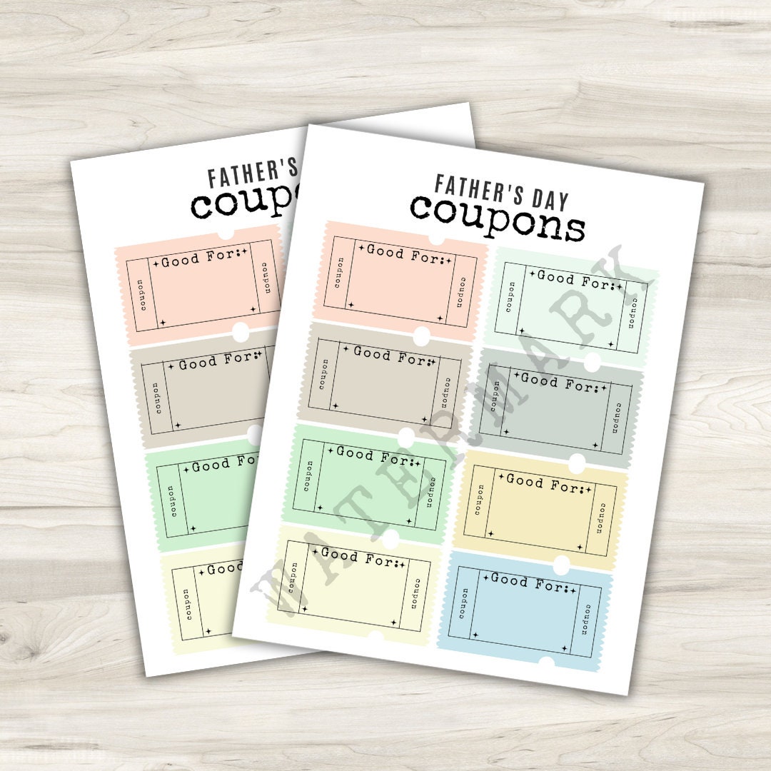 Father's Day Coupon Book Printable Template Gift for Home, School ...