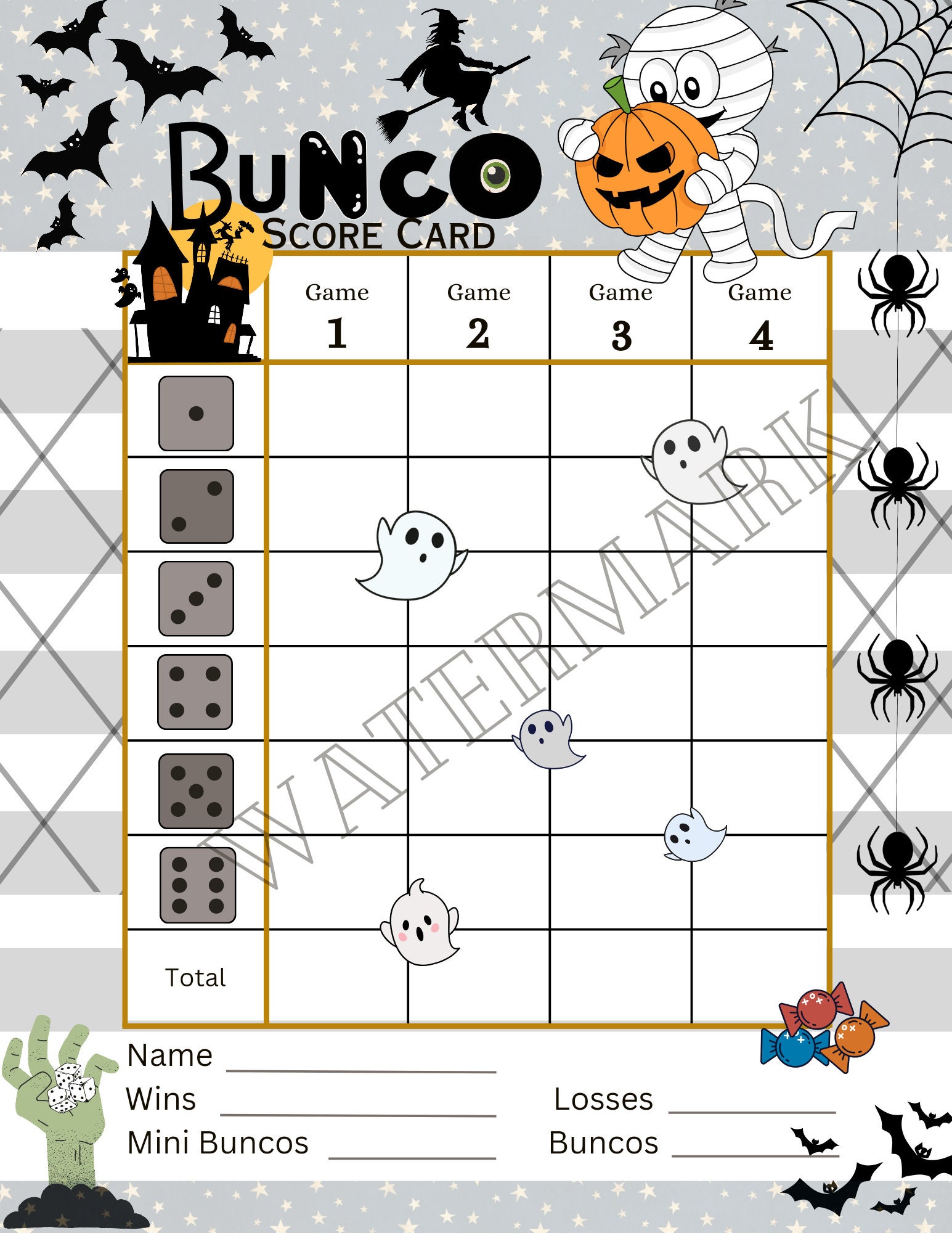 4 Game Bunco Set for Halloween / October: Score Cards, Tally Sheets ...