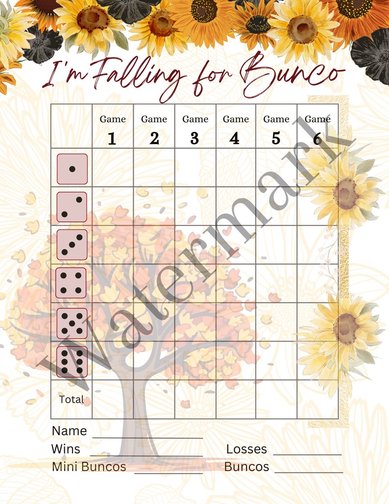 6 Game Autumn Fall Bunco Set: Score Cards, Tally Sheets, and 3 Table ...