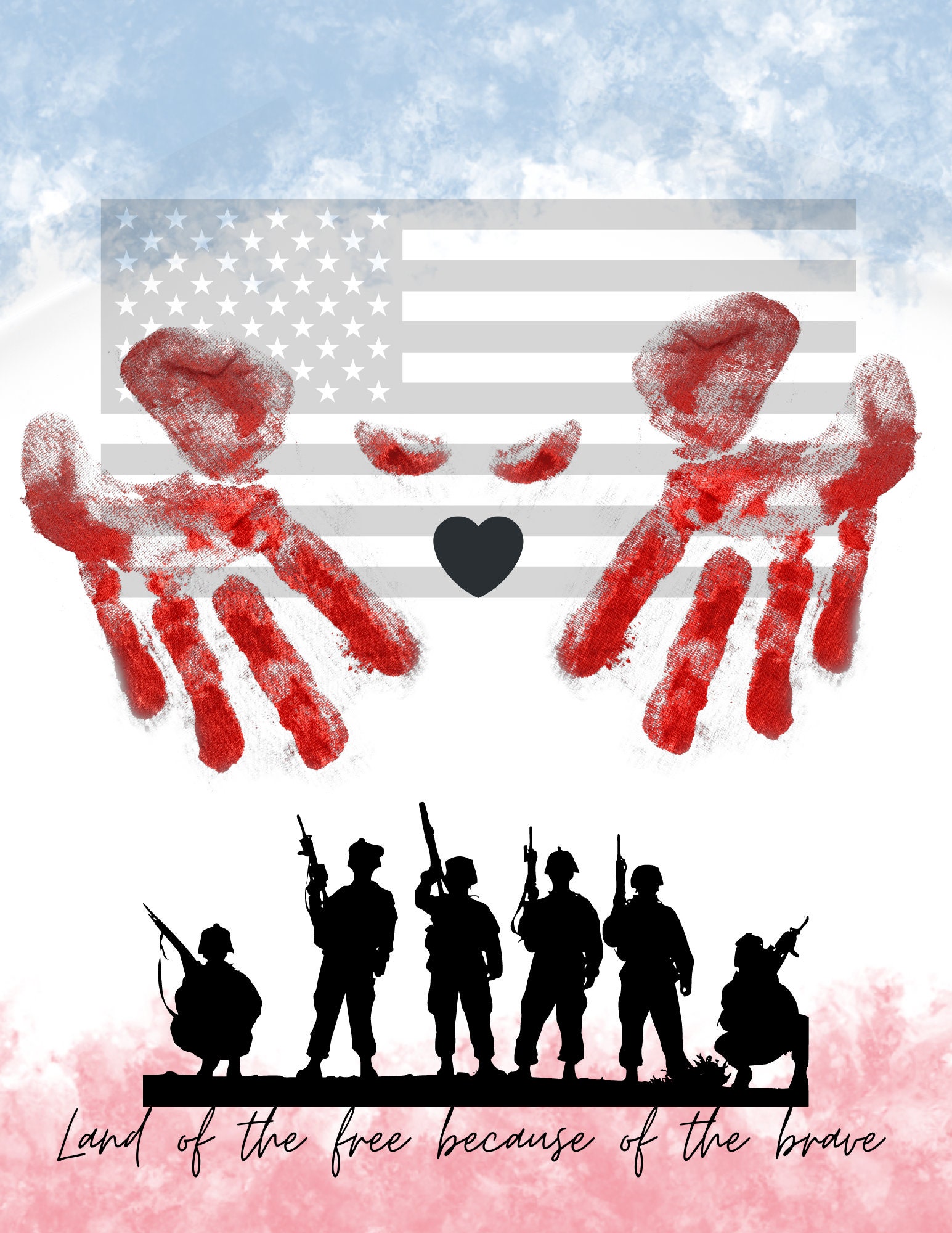 Military Handprint Printable "land of the Free Because of the Brave ...