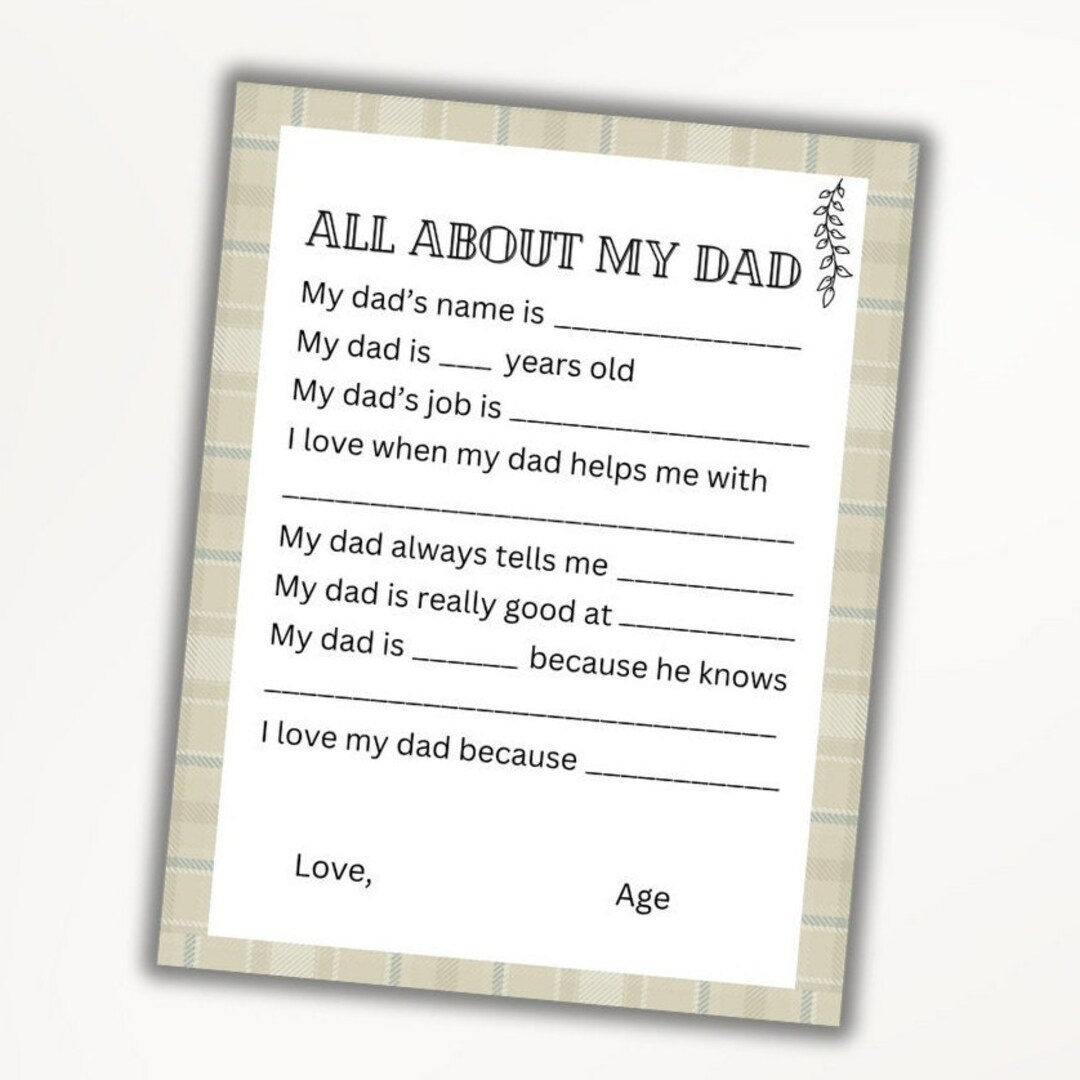 All About My Dad Printable Fill in the Blank Father's Day, Birthday ...