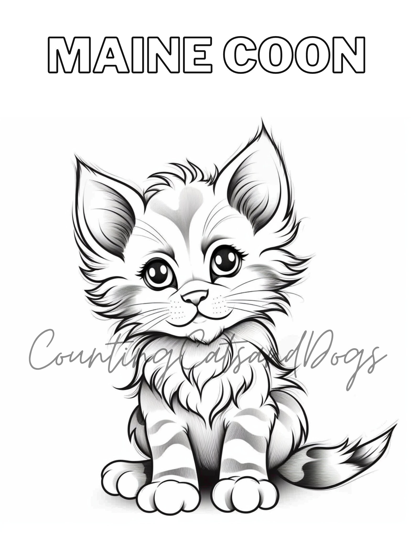 16 Cute Kittens Coloring Book Pages for Adults and Kids, Printable PDF ...