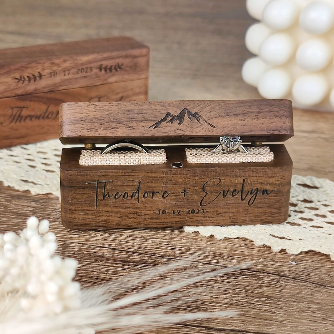 Personalized Wedding Ring Box, Custom Engraved Double Ring Box, Double ...