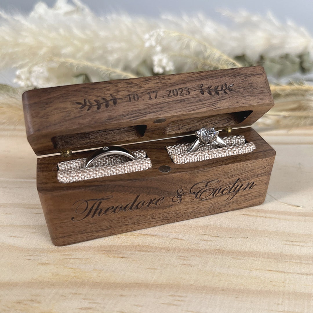 Personalized Wedding Ring Box, Custom Engraved Double Ring Box, Double ...