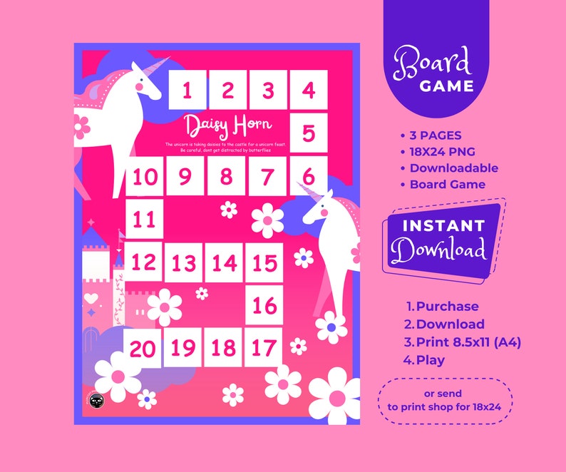 Unicorn Printable Board Game Instant Download for School, Parties ...