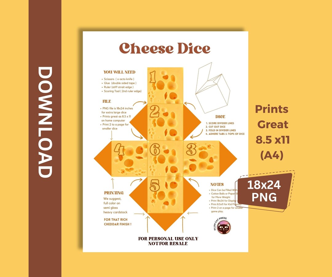Cheese Dice Printable Instant Download | DIY Craft Template for Cheese ...