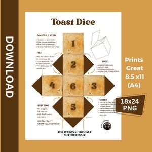 Cute Toast Dice Printable Instant Download | DIY Bread Lovers Craft ...
