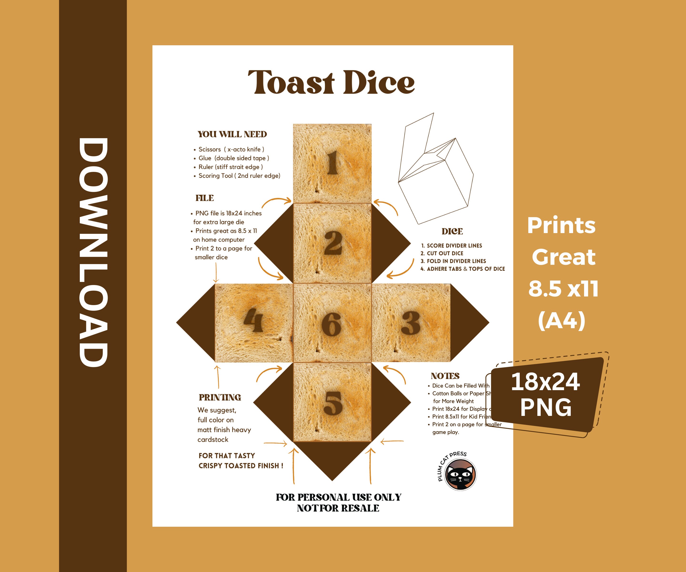 Cute Toast Dice Printable Instant Download | DIY Bread Lovers Craft ...