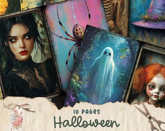 Halloween Junk Journal Pages, Digital Scrapbook Paper Kit, Spooky ...