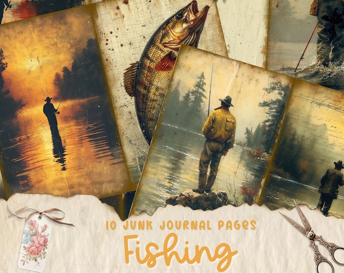 Fishing Junk Journal Pages | Fishermen Ephemera | Vintage | Father and ...