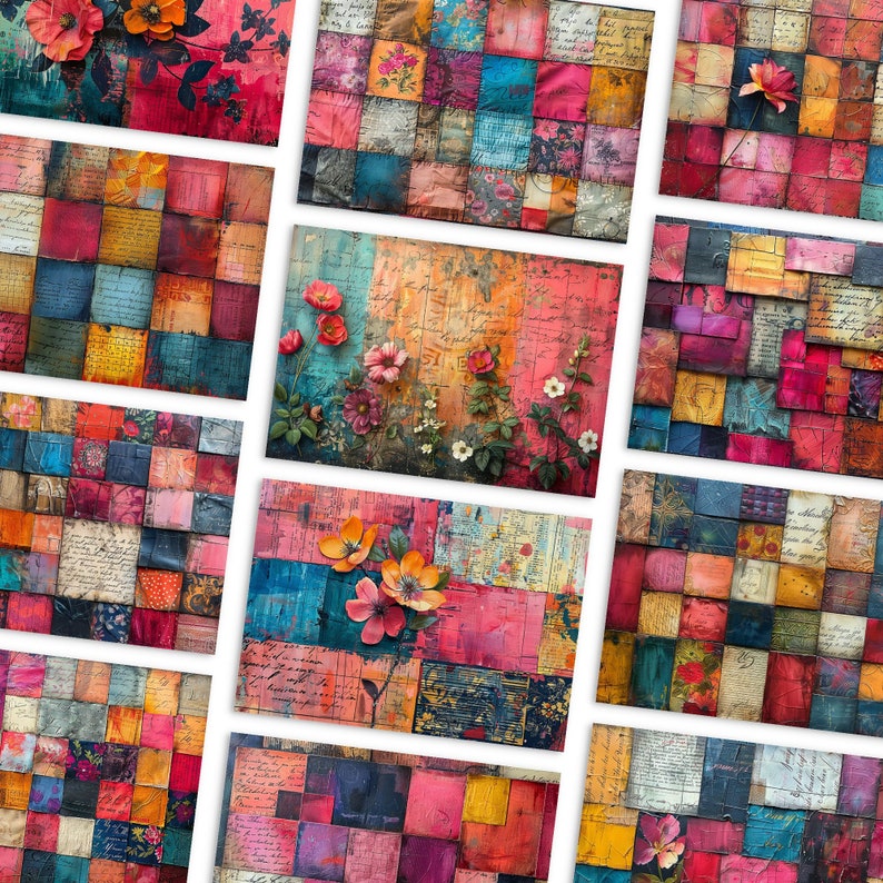 Patchwork Quilt Junk Journal Pages | Printable Half Papers | Journal ...