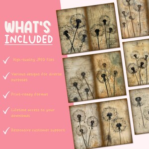Dandelion Junk Journal Pages, Botanical Flower Digital Paper ...