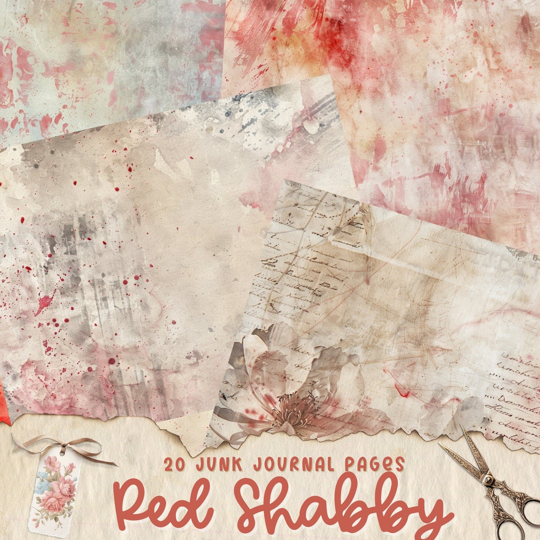 Red Vintage Junk Journal Pages, Digital Paper, Texture Grunge Sheets ...