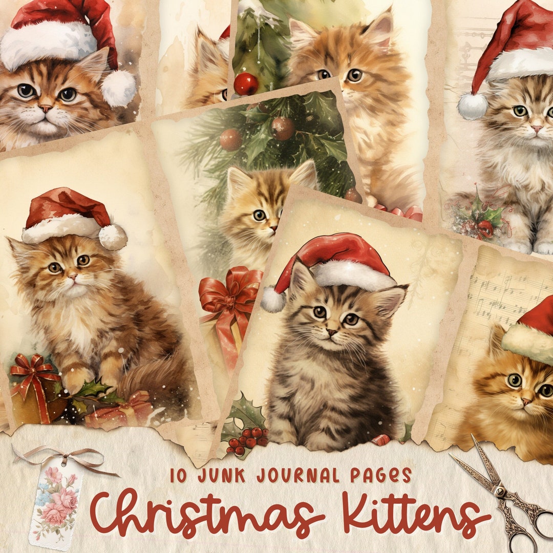 Vintage Cats Christmas Junk Journal Kit, Retro Cat, Christmas, Journal ...