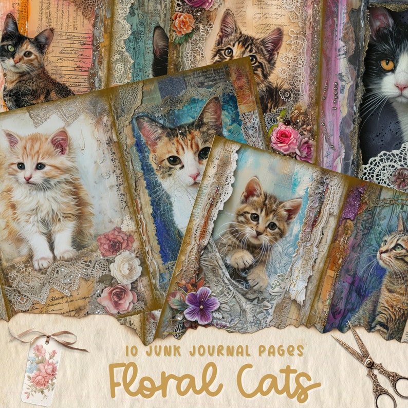 Cat Junk Journal Papers Kit, Kitten Ephemera, Printable Download, Mixed ...