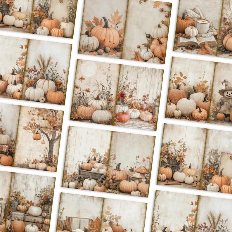 Fall Pumpkins Junk Journal Pages, Autumn Printable Papers With Pumpkins ...