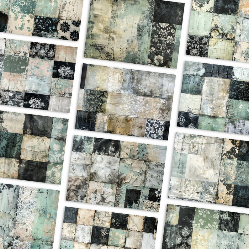 Green Patchwork Junk Journal Pages, Digital Papers, Printable Journal ...
