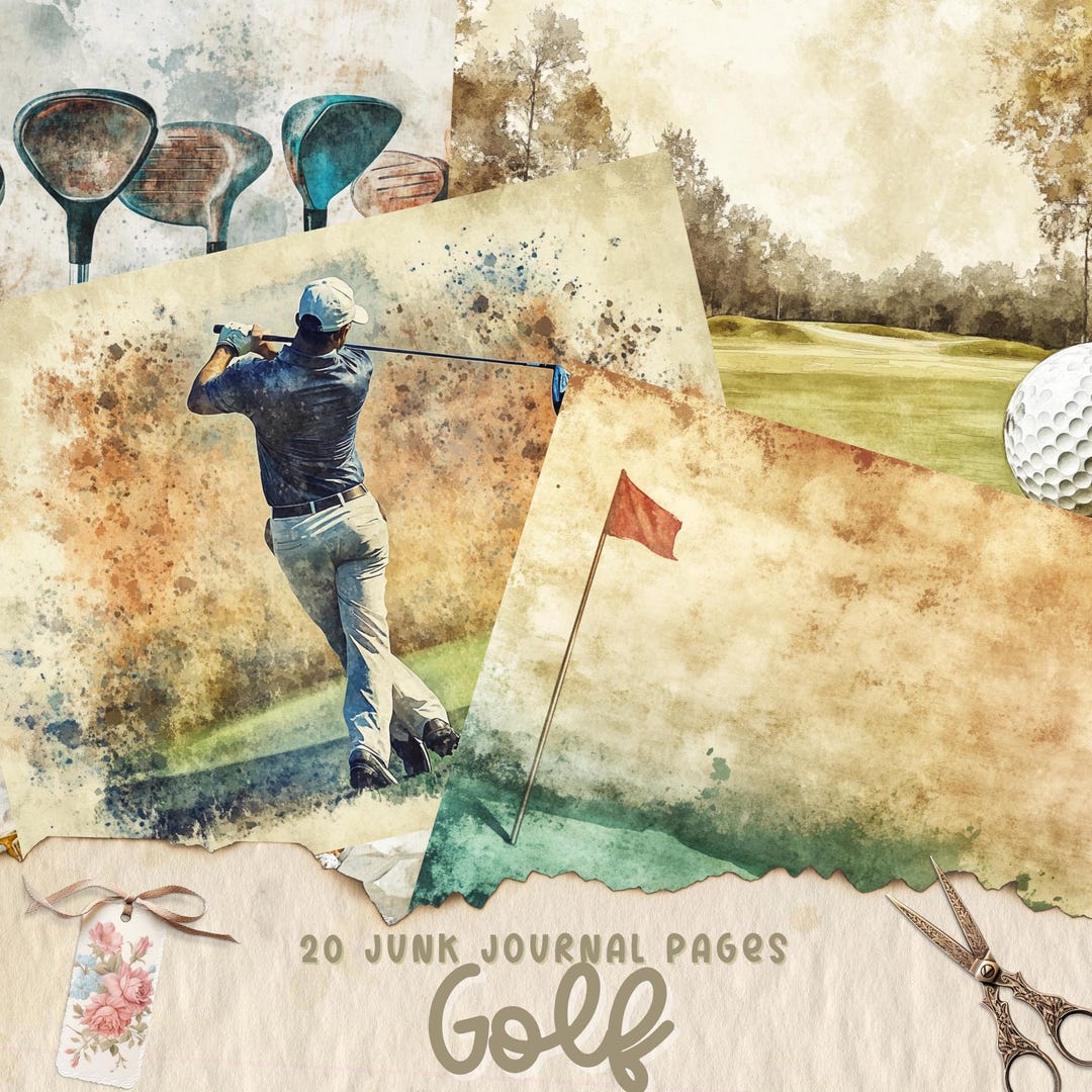 Golf Junk Journal Page Bundle, Golfer Scrapbooking Papers, Printable ...