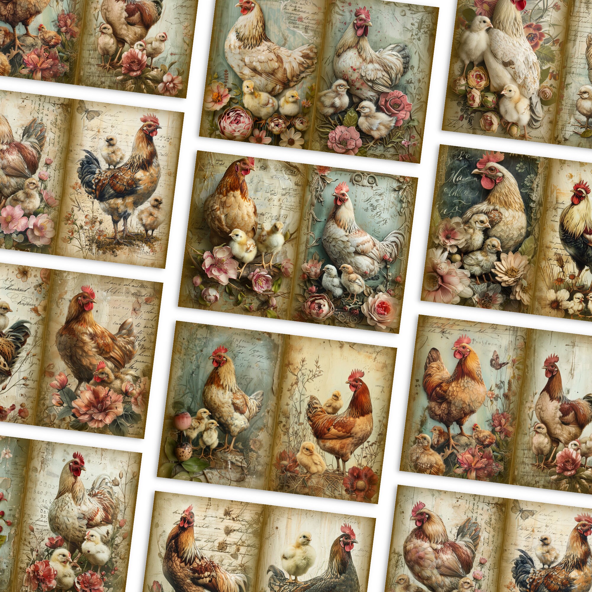Chicken Junk Journal Papers Kit, Animal Ephemera, Printable Download ...