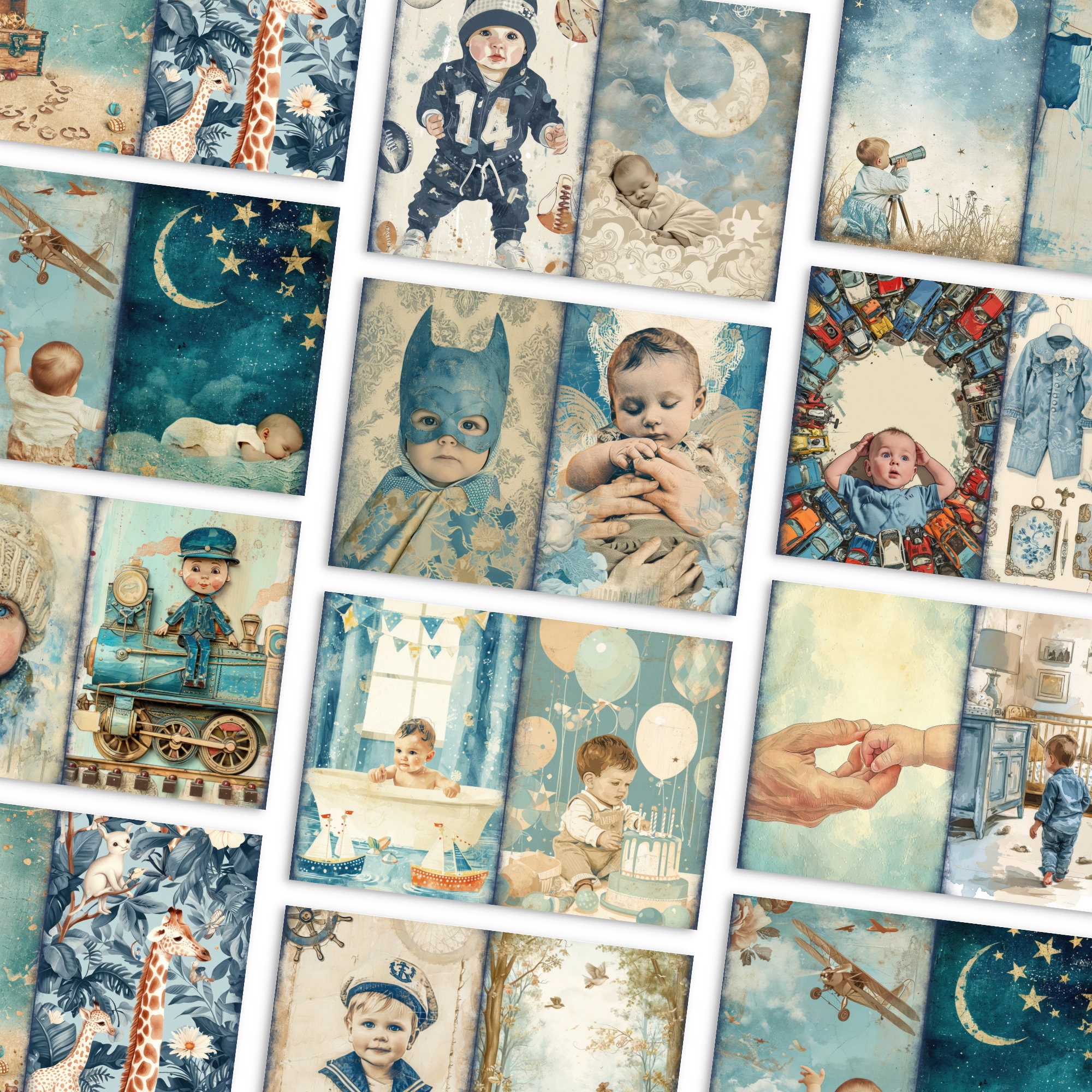 Vintage Baby Boy Junk Journal, Baby Boy Stickers, Junk Journal Supplies ...