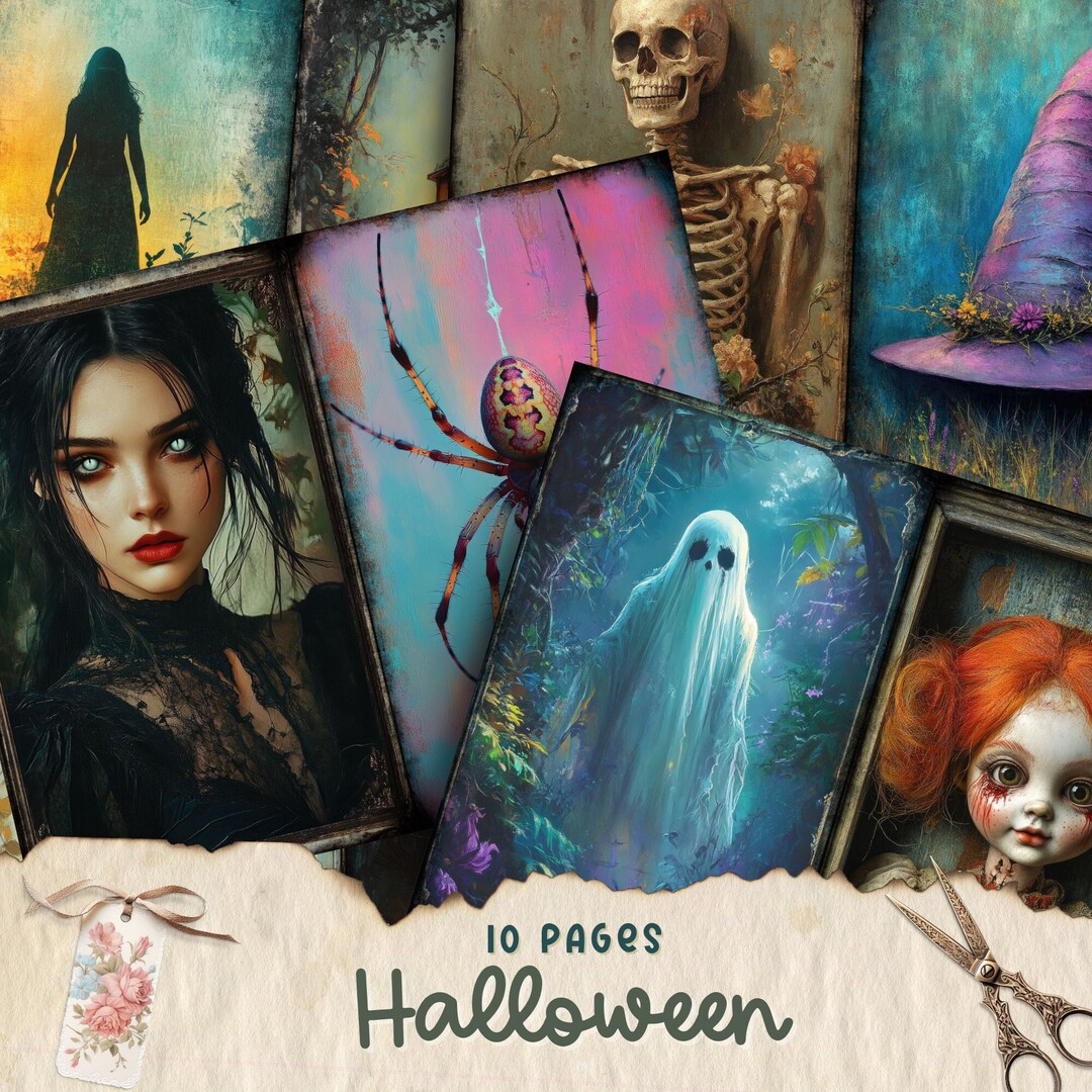 Halloween Junk Journal Pages, Digital Scrapbook Paper Kit, Spooky ...