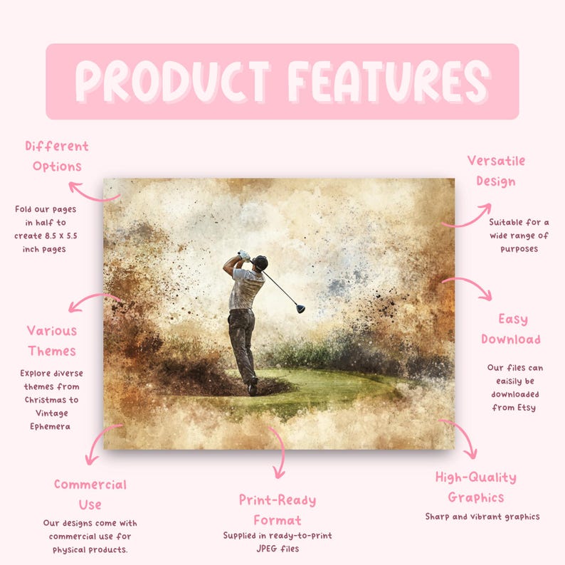 Golf Junk Journal Page Bundle, Golfer Scrapbooking Papers, Printable ...