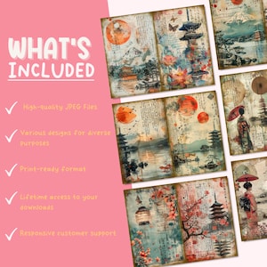 Vintage Japan Junk Journal Pages, Digital Scrapbook Paper Kit, Japanese ...