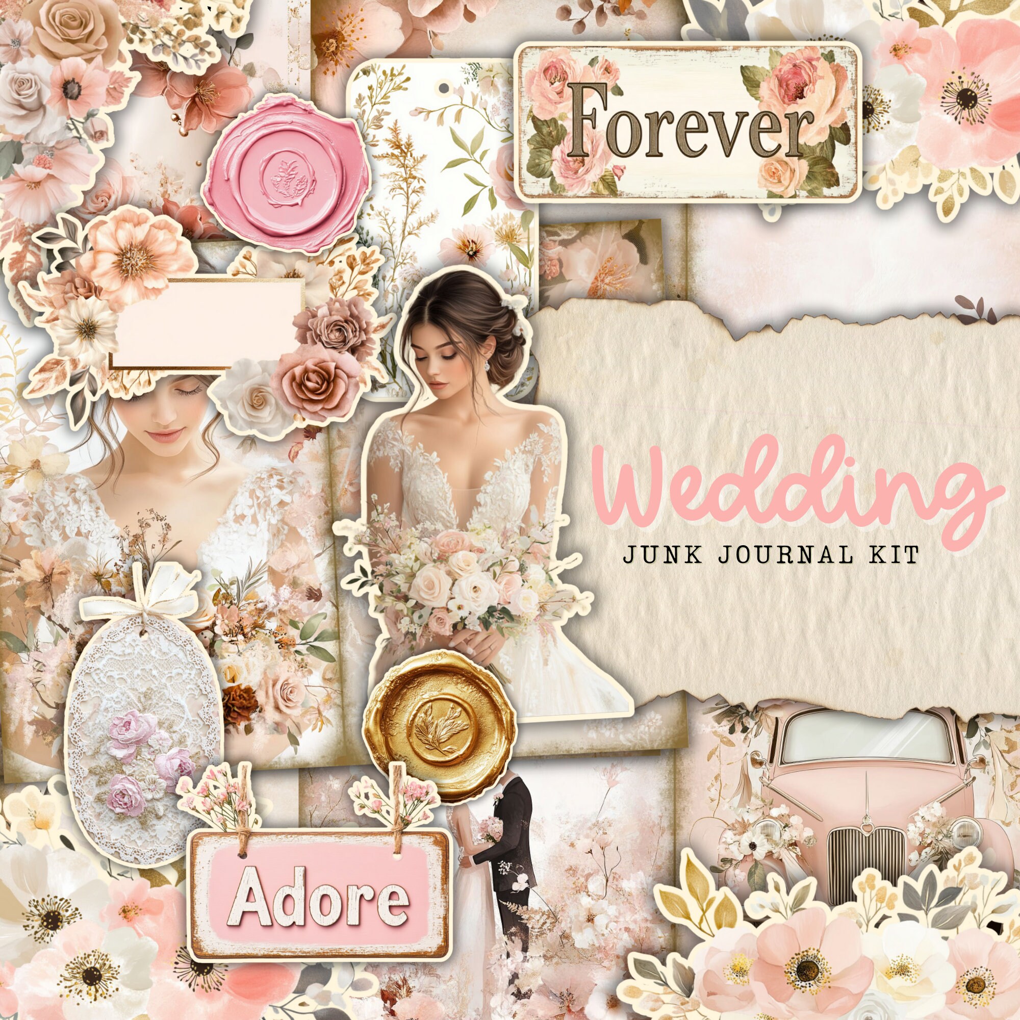 Vintage Wedding Junk Journal Kit, Printable Scrapbook Pages, Marriage ...